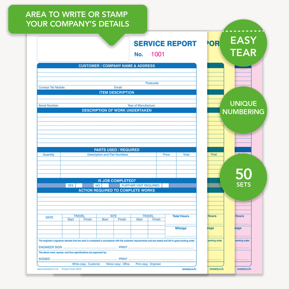 Engineer's Checklist Service Report Book (70079) – Ocean Pads